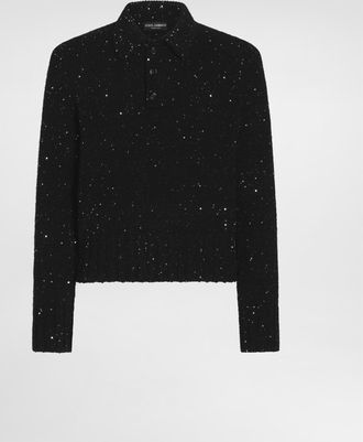 Dolce & Gabbana Polohemd Aus Strick Mit Pailletten - Mann Strickwaren Schwarz 50