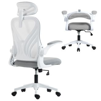 HOMCOM Ergonomischer B&uuml;rostuhl, High Back Mesh Desk Chair mit klappbarer R&uuml;ckenlehne, 2D Kopfst&uuml;tze, hochklappbare Armlehne, Lendenwirbelst&uuml;tze, Neigefunktio