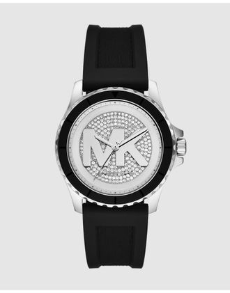 Michael Kors Everest Dreizeigeruhr aus schwarzem Silikon in Silber