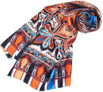 Lorenzo Cana Foulard de 100% soie pour la femme - &eacute;charpe avec les mesures de 50 x 165 cm - fin, l&eacute;ger et noble pour le printemps et l&acute;&eacute;t&eacute; en orange apricot bleu c