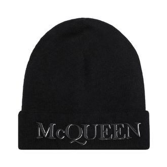 Alexander McQueen Schwarze Rippstrick-Beanie M&uuml;tze Aw22 - - Accessories - Herren - Schwarzk - L