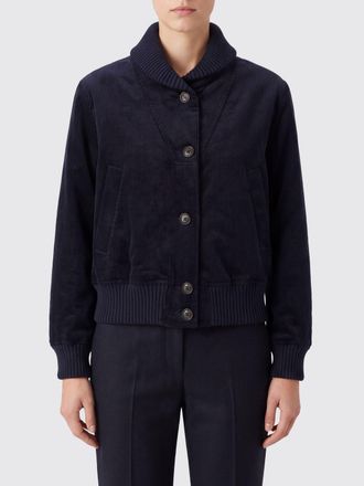 Aspesi Bomberjacke aus blauem Samt mit Schalkragen und Knopfverschluss