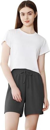 Power Flower Shorts d&eacute;t&eacute; Femme Casual Shorts en Sweat avec Poches Confortables &agrave; Cordon de Serrage (LY178-Black, S-M)