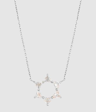 Little Ones Paris Collier Pendentif David Star Or Blanc 18k Et Diamants