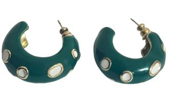 Bottega Veneta Green Studded Hoop Earrings