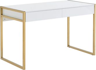 Vente-Unique Pascal Morabito-Schreibtisch mit 2 Schubladen - MDF & Metall - Goldfarben & Wei&szlig; - Mason