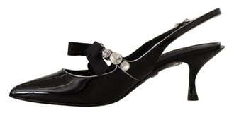 Dolce & Gabbana Womens Black Patent Leather Crystal Slingbacks Shoes