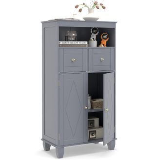 Costway Badezimmerschrank, Badschrank mit 2 T&uuml;ren & 2 Schubladen, Aufbewahrungschrank freistehend mit Verstellbarem Regal, Badkommode f&uuml;r Wohnzimmer, Flur, Ei