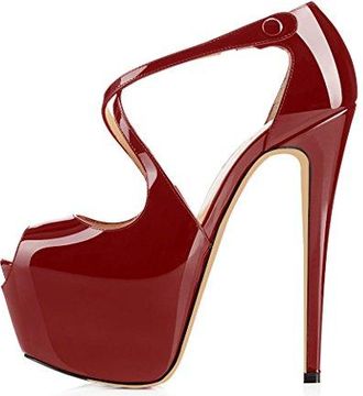 elashe Escarpins Femme Plateforme - 15CM Escarpins Peep Toe - 5CM Plateforme Talon Chaussures Open Toe Bordeaux EU38