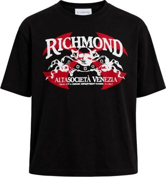 John Richmond Homme, Tops, Noir, Taille: M T-shirt graphique &agrave; manches longues