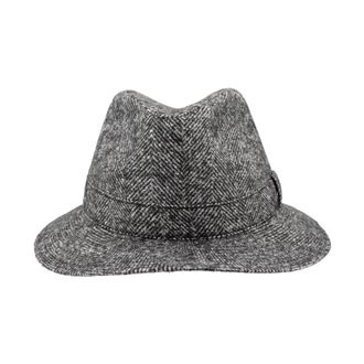 Borsalino Elegant Herringbone Fedora Hat - - Accessories - Herren - Schwarzk - M
