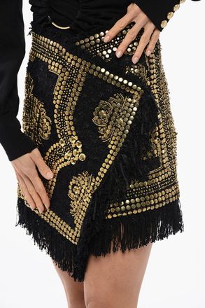 Balmain Fransen-Wickelminirock mit Nieten Balmain