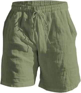 Generic Short d&eacute;t&eacute; ample et d&eacute;contract&eacute; en lin avec poches, taille &eacute;lastique, coupe d&eacute;contract&eacute;e, short de bain avec poches, doux et confortable, pour la plag