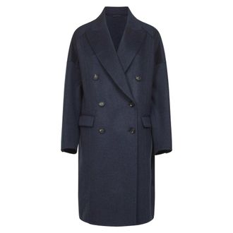 Brunello Cucinelli Femme, Manteaux, Bleu, Taille: 42 FR Manteau Bleu en Cachemire &agrave; Double Boutonnage