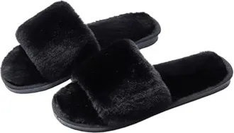 Hemobllo Pantoufles Anti-dérapantes en Peluche Noire Semelle Souple Confortable pour Femme Chaussures dIntérieur Maison Chaudes et Légères