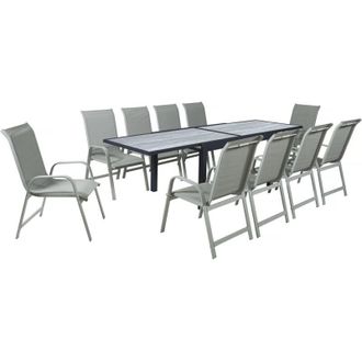 Habitat et Jardin Garten-Essgruppe ausziehbar aus Aluminium Lagos - 140/280 x 90 x 76 cm - 10 Personen - Hellgrau