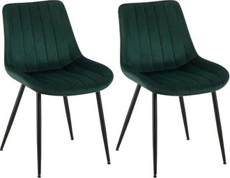Clp Lot De 2 Chaises De Salle A Manger Rahden en Velours I Chaise avec Surface Dassise Matelass&eacute;e Pieds en Metal, Couleur:Vert