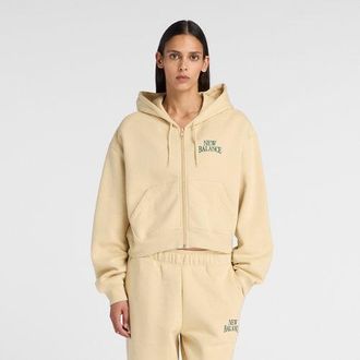 New Balance Femme Trackside Fleece Full Zip en Marron, Coton Fleece, Taille XL