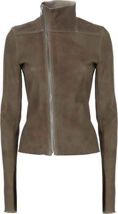 Rick Owens Femme, Vestes, Brun, Taille: 40 FR Veste en cuir &agrave; col montant