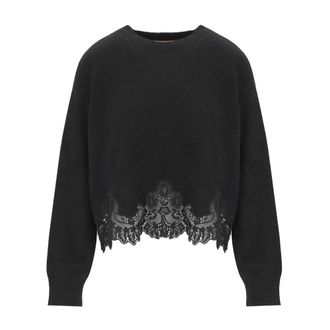 Twinset Femme, Pulls, Noir, Taille: 38 FR Pull ras du cou avec d&eacute;tails en dentelle