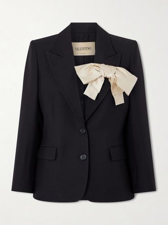 Valentino Garavani Blazer Aus Cr&ecirc;pe Aus Einer Woll-seidenmischung Mit Verzierungen - Schwarz