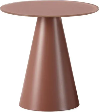 DRAWER Table dappoint ronde en verre tremp&eacute; et m&eacute;tal &oslash;45cm - Marron glac&eacute; - Celeste