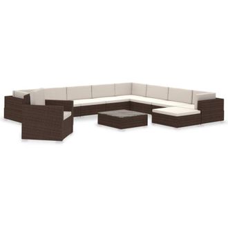 vidaXL 12-tlg. Garten-Lounge-Set mit Auflagen Poly Rattan Braun Vidaxl
