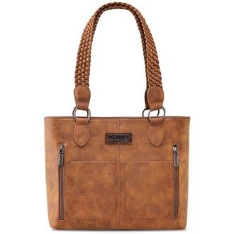 Wrangler Sac fourre-tout pour femme, sac &agrave; main western multi-poches, Maroquin tress&eacute; marron, Taille unique