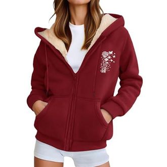 Generic Sweat à capuche zippé pour femme - Sweat à capuche dhiver à fermeture éclair intégrale - Léger - Imprimé floral - Chaud - Micropolaire - Pour femme - 