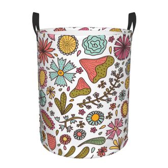 Generic Niedliche Blume W&auml;schesammler Rund W&auml;schekorb Mit Henkel W&auml;schetonne F&uuml;r Lagerung Kuscheltier Kleidung