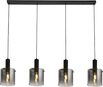 Searchlight Sweden 4-Licht-Bar-Pendelleuchte, schwarz, ger&auml;uchertes Ombre-Glas