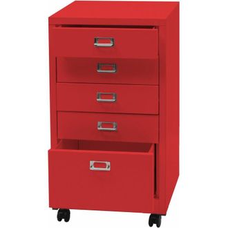 Hhg Rollcontainer 456, Schubladenschrank Stahlschrank Aktenschrank, Metall 75x40x41cm 5 Schubladen rot