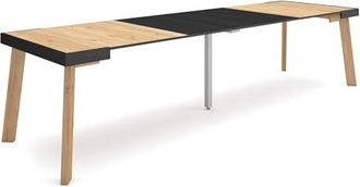 Skraut Home | Ausziehbarertisch | Multifunktionaler ausziehbarer | 300 | F&uuml;r 14 G&auml;ste | H&ouml;lzerne Beine | Moderner Stil | Eiche Schwarz