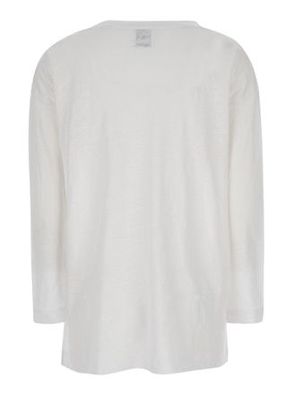 Allude Womens White Linen Shirt With Boat Neckline Top