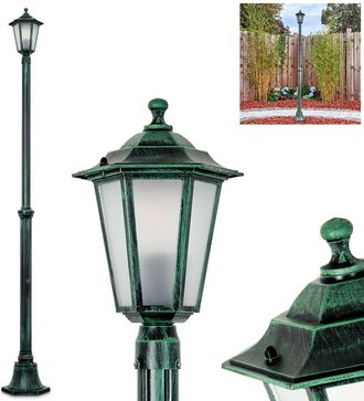 HOFSTEIN Kandelaber Loria, Außenwegeleuchte aus Metall/Glas in Schwarz/Grün/Milchglas, Wegeleuchte im Vintage/Antik/Landhaus-Design für Garten, Außenbereich, H