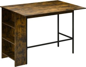 HOMCOM Homcom - Table de bar extensible design industriel - 3 &eacute;tag&egrave;res int&eacute;gr&eacute;es - ch&acirc;ssis m&eacute;tal noir aspect bois vieilli