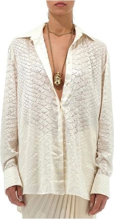 Roberto Cavalli Femme, Blouses et Chemises, Beige, Taille: 38 FR Chemisier en soie &agrave; imprim&eacute; serpent