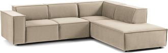 Studio Copenhagen home24 Ecksofa mit Ottomane Beige/Beige Samt Shyla 260 x 70 x 234cm Ottomane davorstehend rechts Keine Funktion Glamour