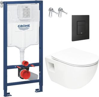GROHE WC-Paket mit Rahmen Rapid sl + sp&uuml;lrandlose SAT-Toilette + SoftClose-Sitz + mattschwarze Platte (RapidSL-Project-KF0) - Grohe