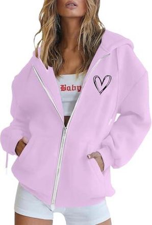 Generic Vestes &agrave; capuche &agrave; fermeture &eacute;clair pour femmes 2026 &agrave; manches longues avec cordon de serrage pour femmes, sweat-shirt overiszed d&eacute;contract&eacute;, conforta