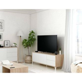 Dmora TV-St&auml;nder Dayha, Sideboard f&uuml;r Fernseher mit 2 T&uuml;ren, TV-St&auml;nder im Wohnzimmer, Fernsehschrank, Sideboard f&uuml;r Wohnzimmer, 130x41h47 cm, Eiche und