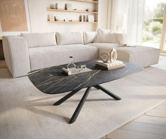 DELIFE Couchtisch Edge Boot 120x70 cm Keramik Laminam Noir Desir Braun Sarity Metall Schwarz, Couchtische