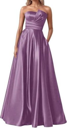 Generic Robe de bal longue sans bretelles en satin pour femme - Robe de soir&eacute;e formelle sans manches, Glycine, 58 Grande taille