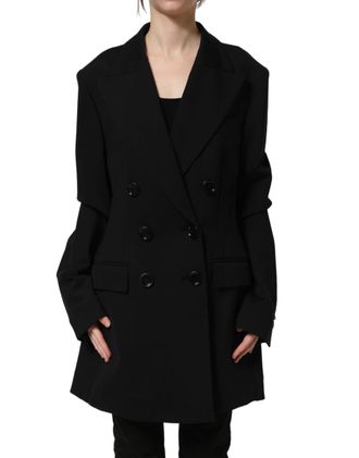 Dolce & Gabbana Womens Black Double Breasted Crepe Blazer Jacket Nylon Elastane Clothing