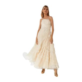 Needle & Thread Tr&auml;gerloses Maxikleid - - Dresses - Damen - Beige - XS