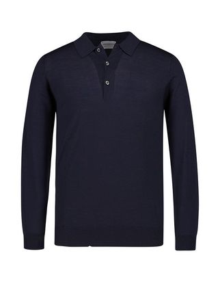John Smedley Herren Pullover blau Merinowolle unifarben