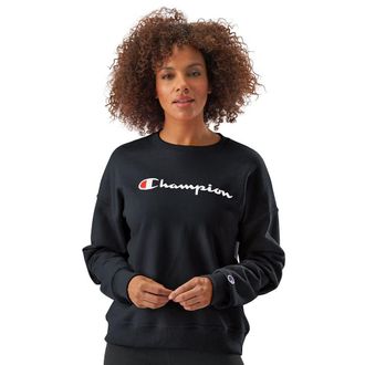 Champion Damen Powerblend Relaxed Crew, Siebdruckskript Sweatshirt, Black-y08113, Medium