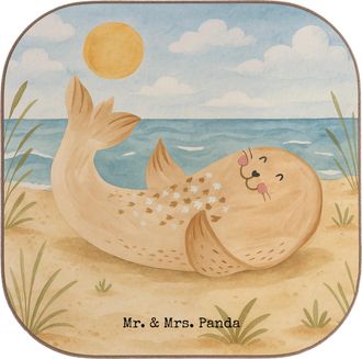 Mr. & Mrs. Panda Untersetzer f&uuml;r Gl&auml;ser Robbe Liegen Design - Geschenk, Holzuntersetzer, Nordsee, Tischschoner, Strand, Seehund, Robben, Lachen, Coaster, Lustige Spr&uuml;c