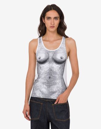 Moschino Top en jersey de coton stretch imprim&eacute; - Blanc