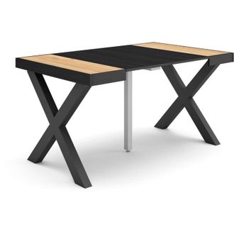 Skraut Home Ausziehbarertisch, Multifunktionaler ausziehbarer, 140, F&uuml;r 6 G&auml;ste, Massivholz Beine, Moderner Stil, Eiche Schwarz - Skraut Home
